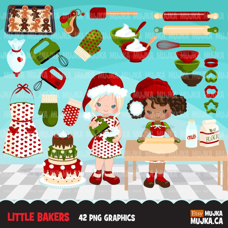Christmas Baking Clipart. Cute Baker Characters Kitchen | Etsy