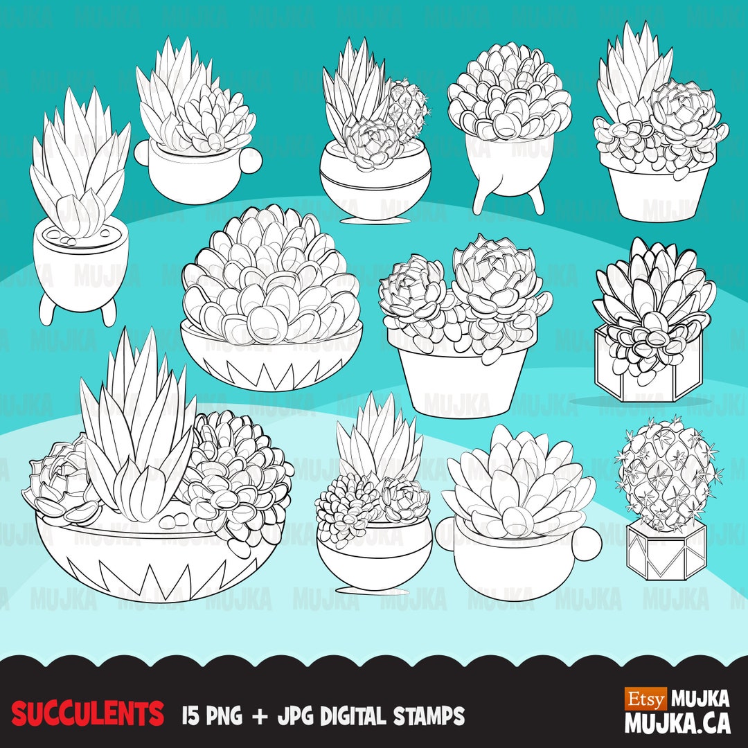 Succulent Digital Stamps. Plants Pots, Dessert, Mother's Day, Cactus ...