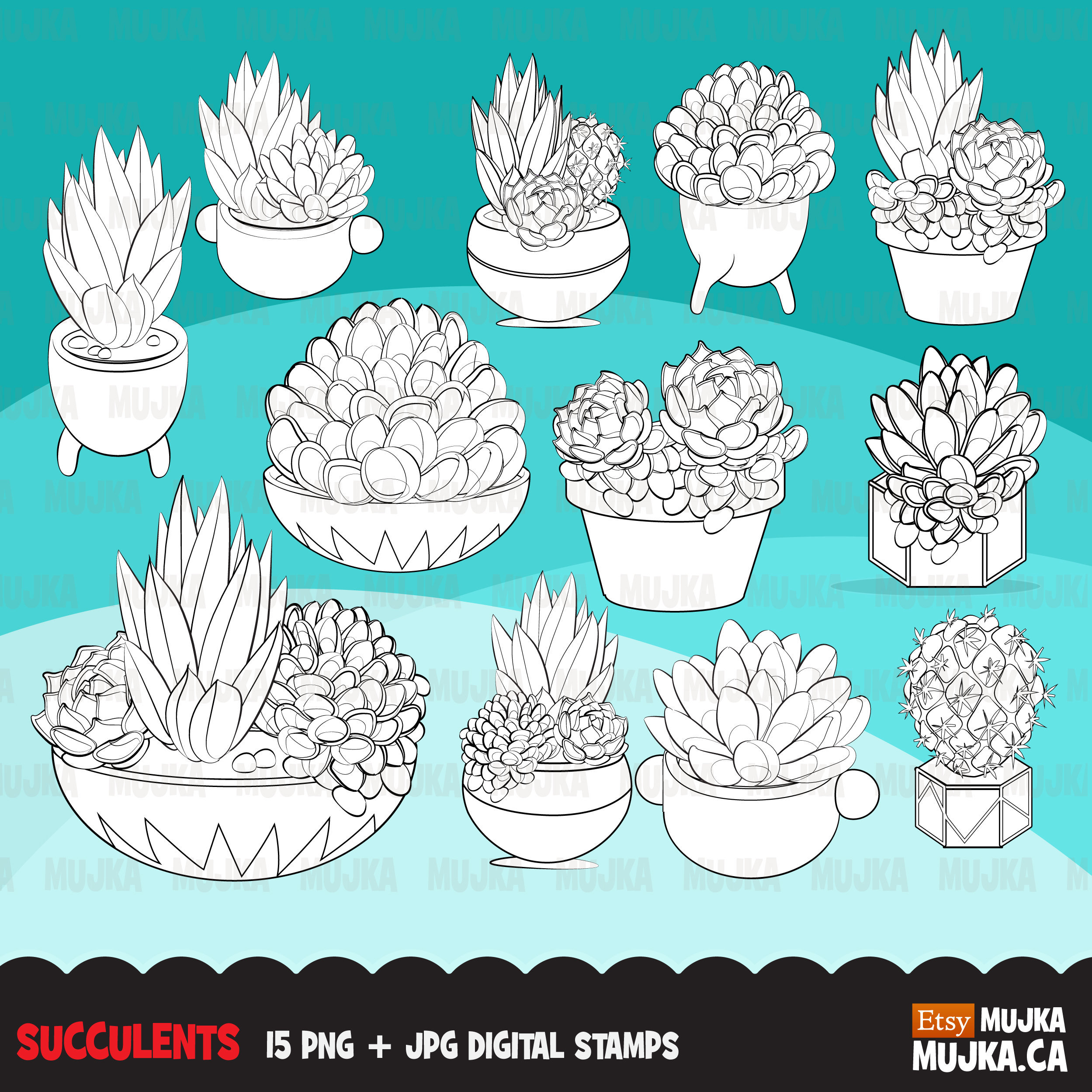 Succulent Digital Stamps. plants pots dessert Mother's | Etsy