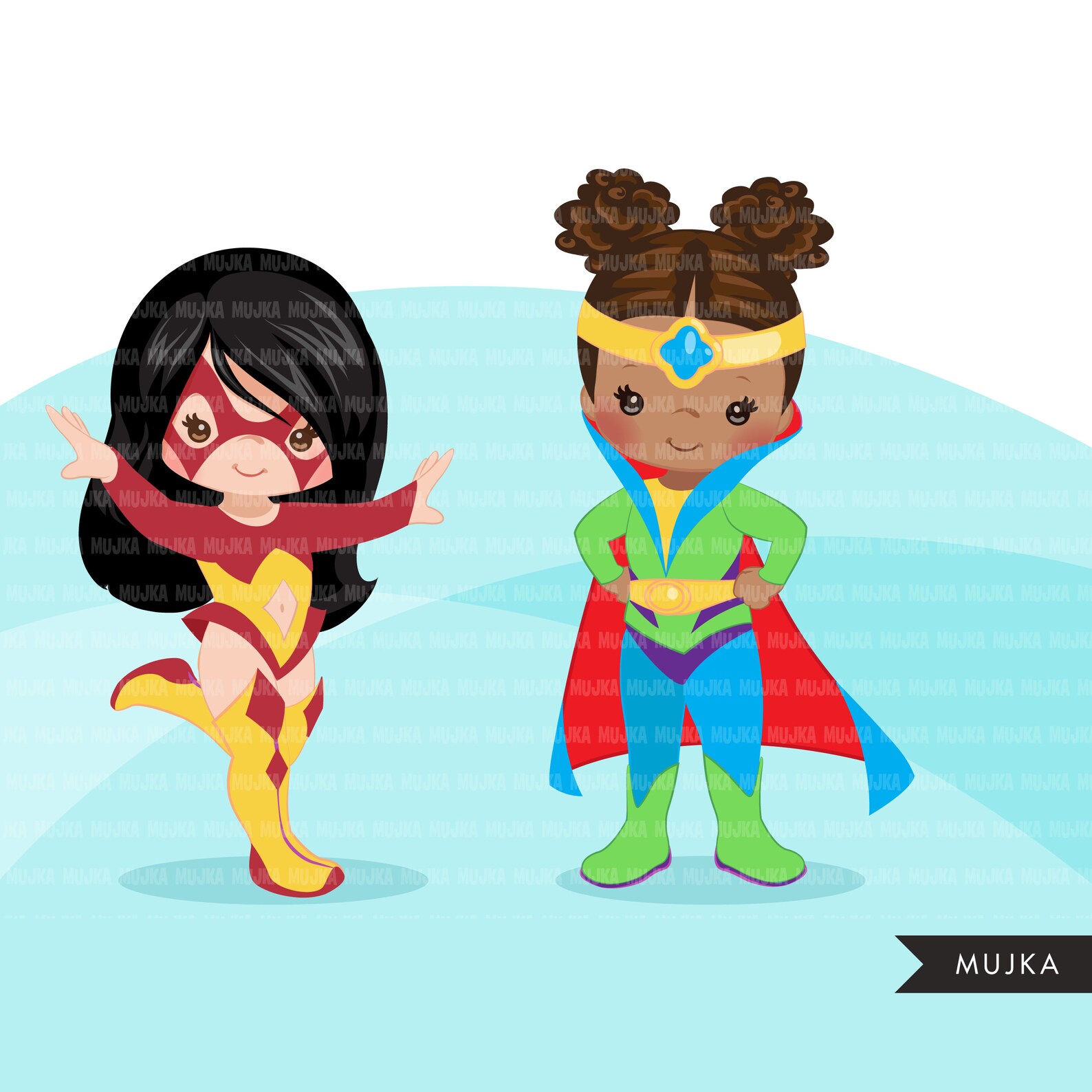 Superhero Clipart, Supergirl Hero Sublimation Graphics, Black Girls ...