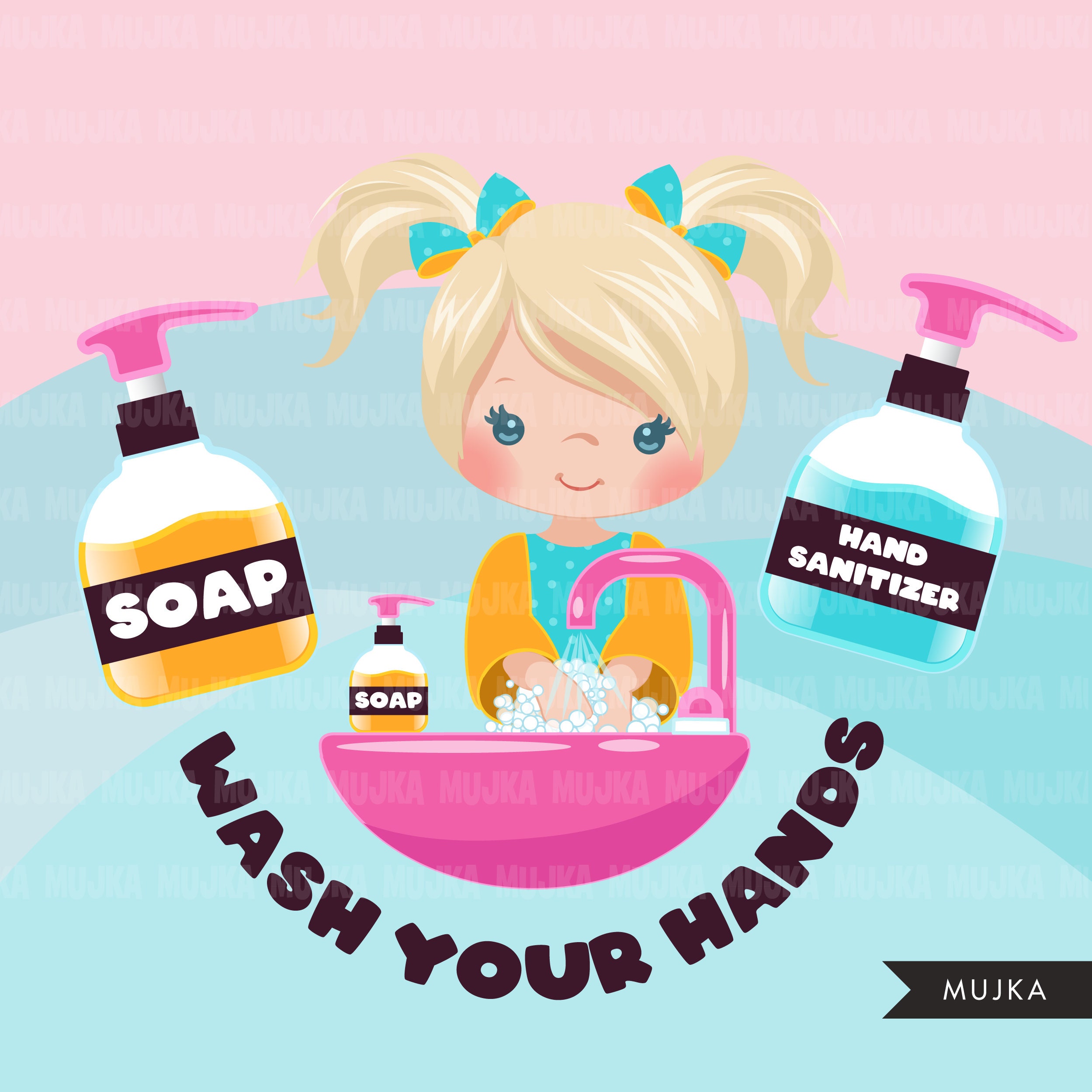 Bathroom Chores Clipart Little Girls Washing Hands Hygiene - Etsy
