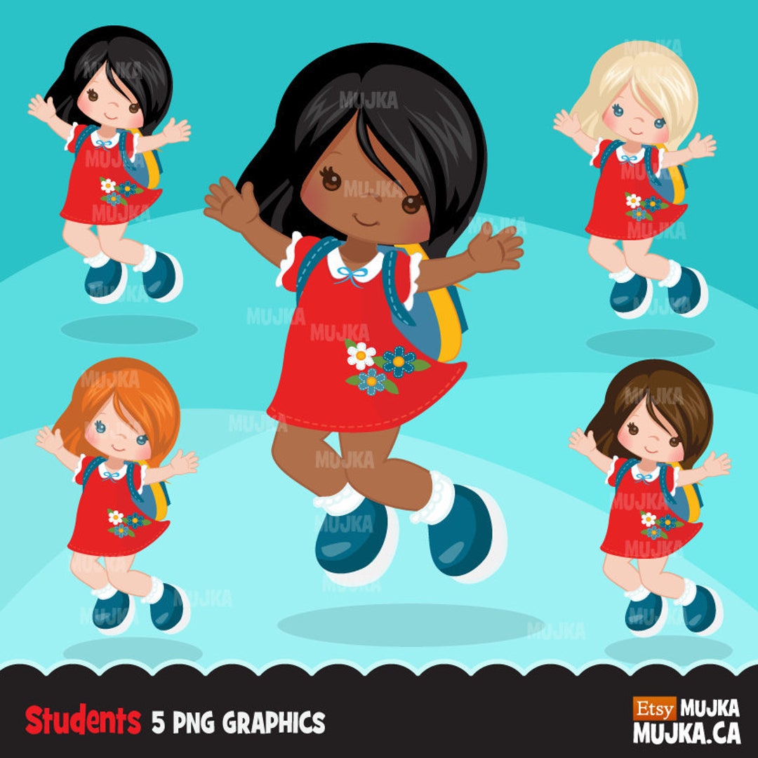 Student Clipart, Back to School Girl Character Graphics, Card Making ...
