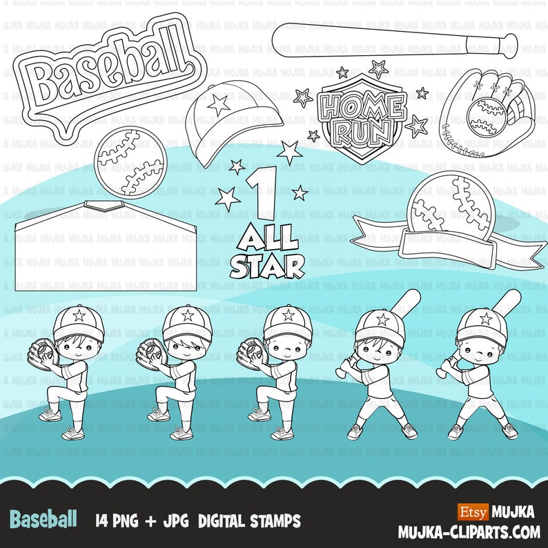 Baseball Digital Stamps Baseball Boy Players Sports - Etsy