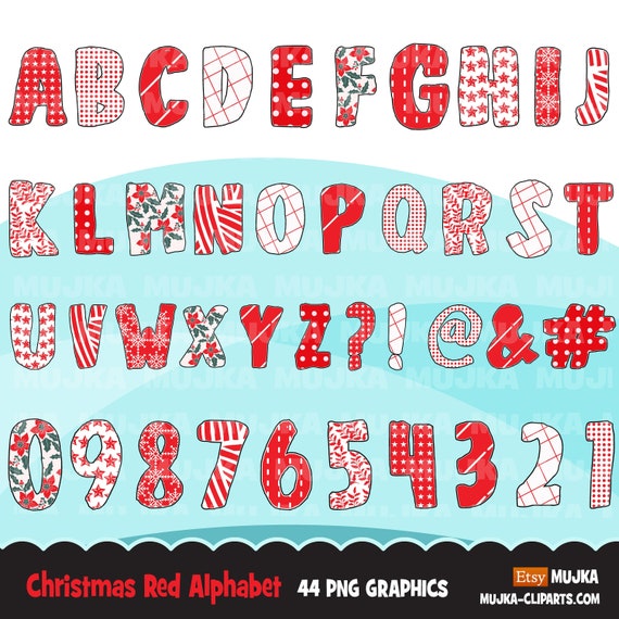 Christmas Alphabet Clipart, Christmas textures, Christmas numbers PNG ...