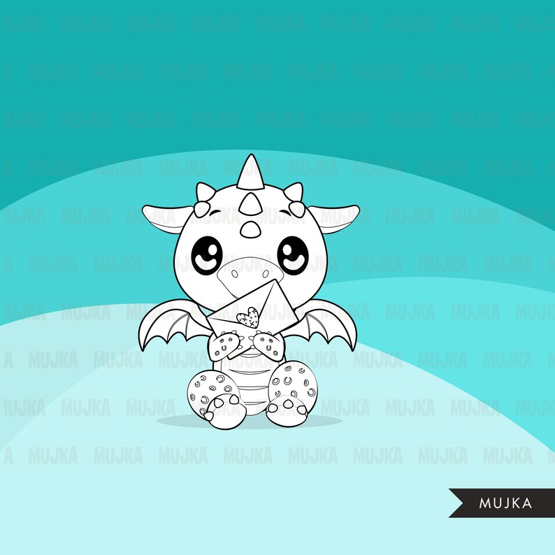 Valentine Dragons Digital Stamps. Cute Baby Dragons Animals - Etsy