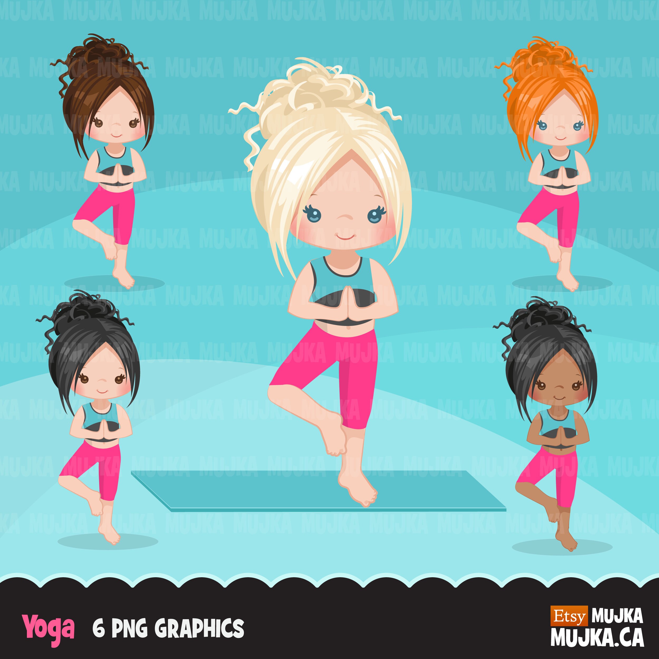 Yoga Clipart. Healthy Lifestyle Fitness Workout Graphics | Etsy