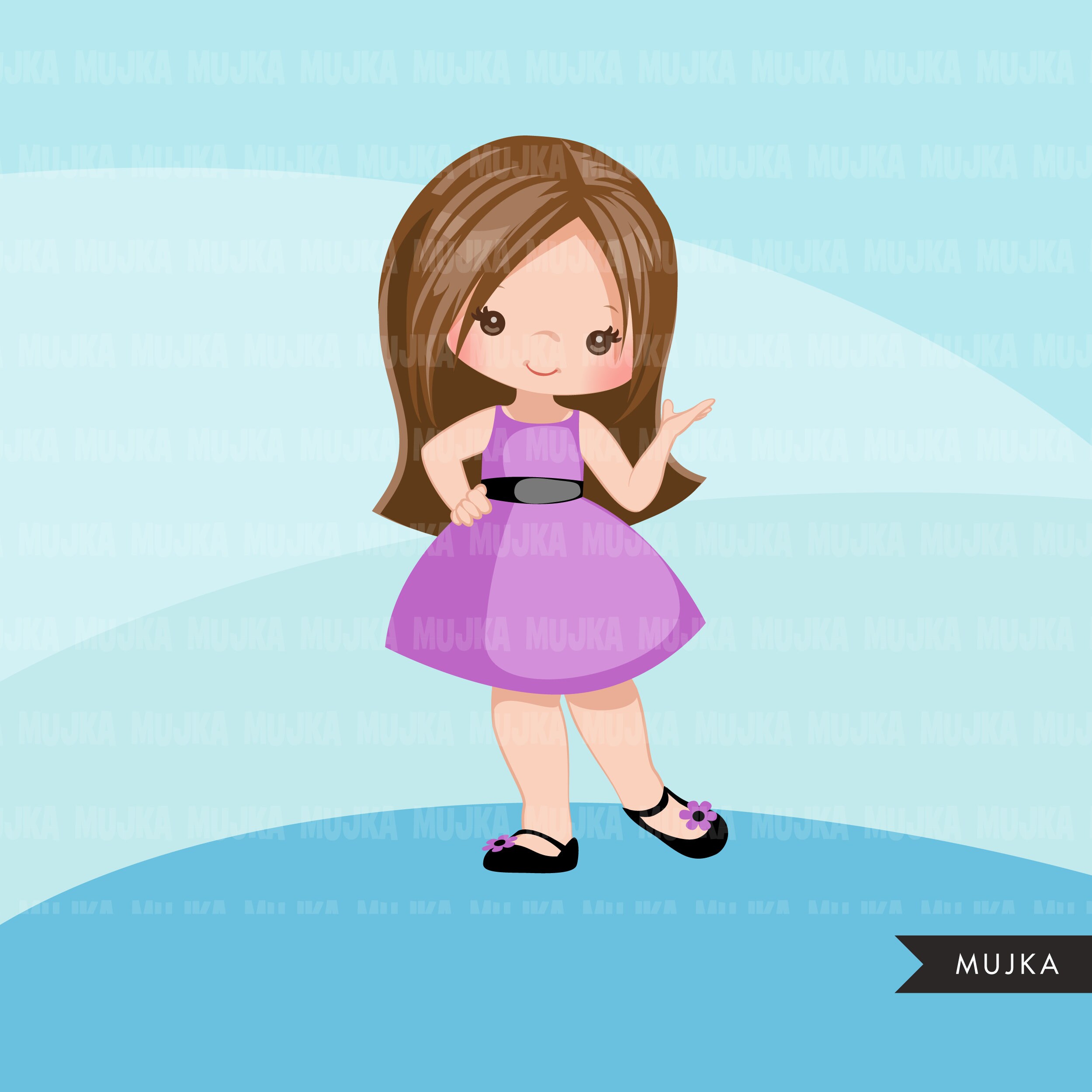 Spring Clipart purple dress girls cute kids graphics | Etsy