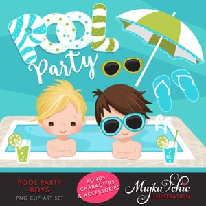 Pool Party Clipart Bundle, Summer Pool Party Birthday, Boys and Girls ...