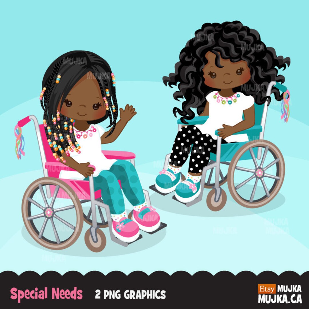 Special Needs Wheelchair Clipart, Disability, Kids, Characters, Black ...