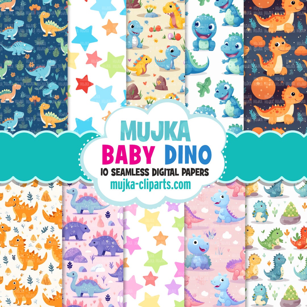 Baby Dino Digital Papers, Dinosaur Seamless Patterns, Dino Printable ...