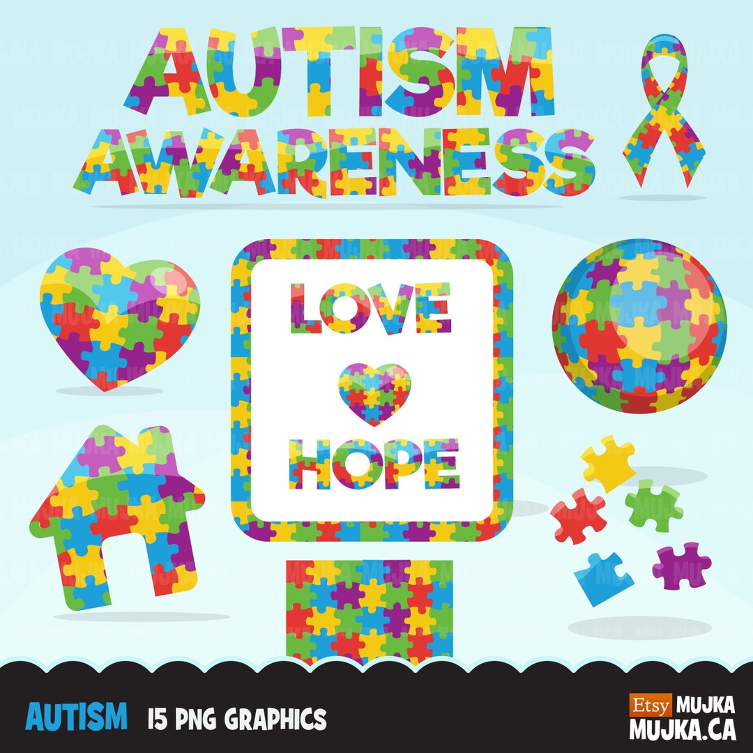 Autism Clipart. Autism Awareness Graphics, Ribbon, Heart, Home, Love ...