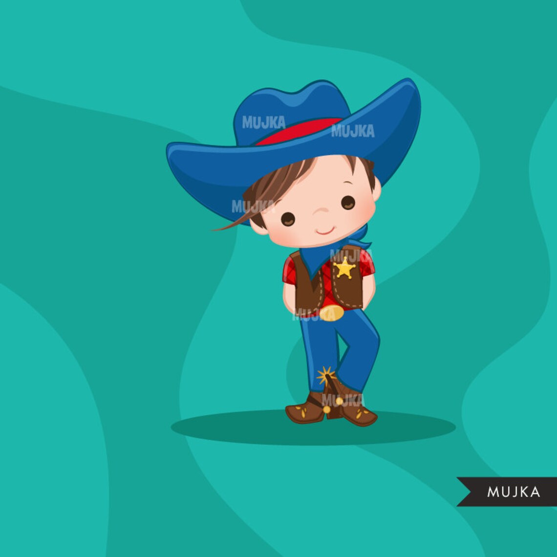 Cowboy Clipart. Wild West Cute Cowboy Clipart- Red & Blue. Cowboy Boots ...