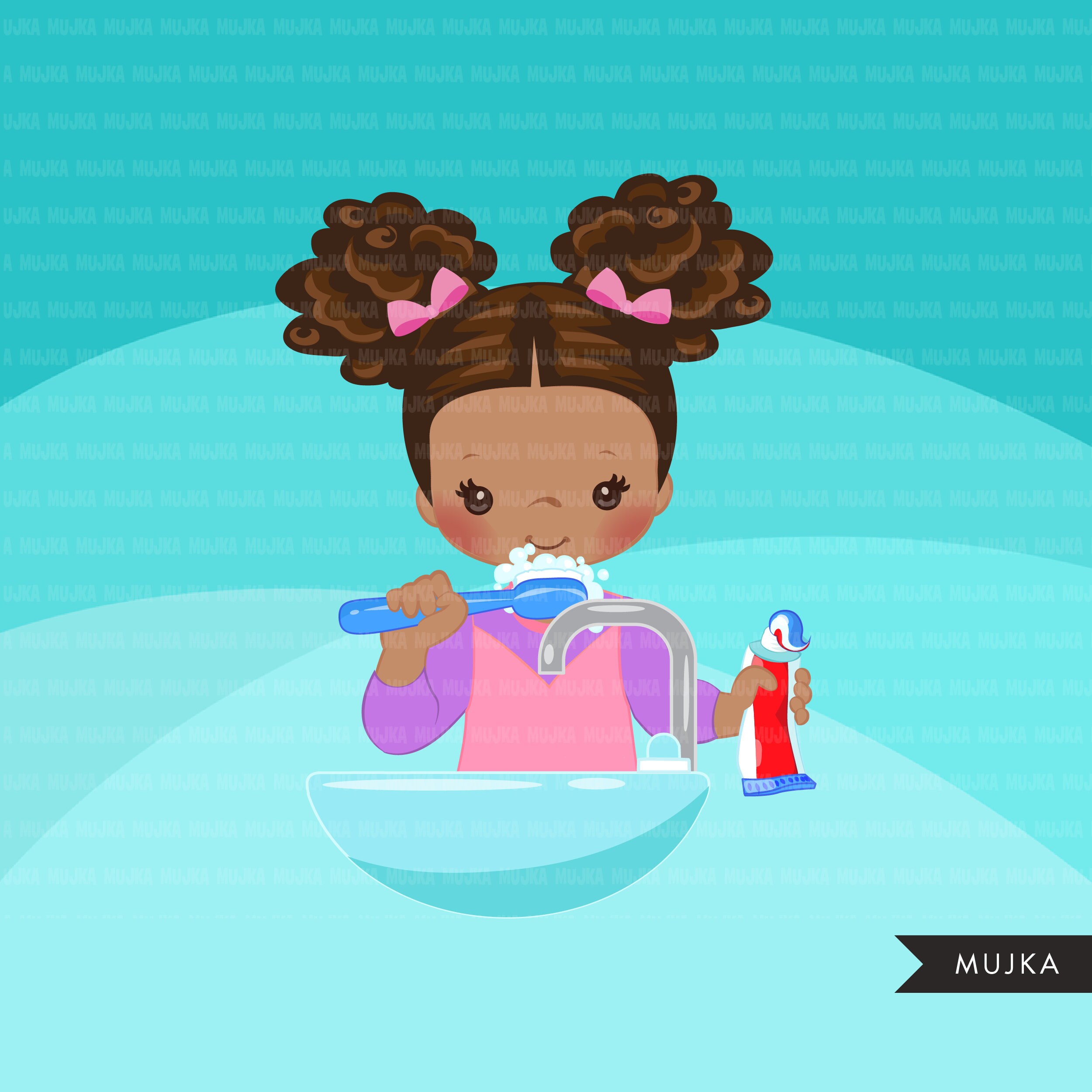 Bathroom Chores Clipart Little Girls Black Girls Brushing - Etsy Canada