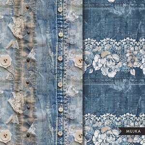Denim and Lace Digital Papers, Vintage Denim Pattern Background, Junk ...
