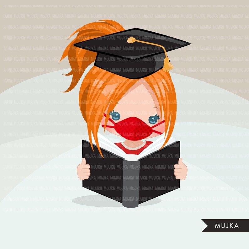 Graduation Clipart Graduate Girls With Book and Mask School - Etsy