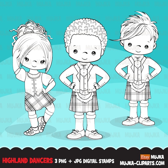 Highland dancers digital stamps, Cute Scottish dancers with kiltie ...