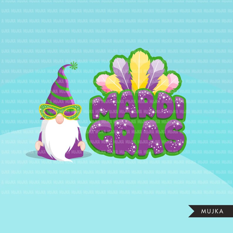 Mardi Gras Gnomes Clipart, Carnival Clip Art, Masquerade Party, New ...