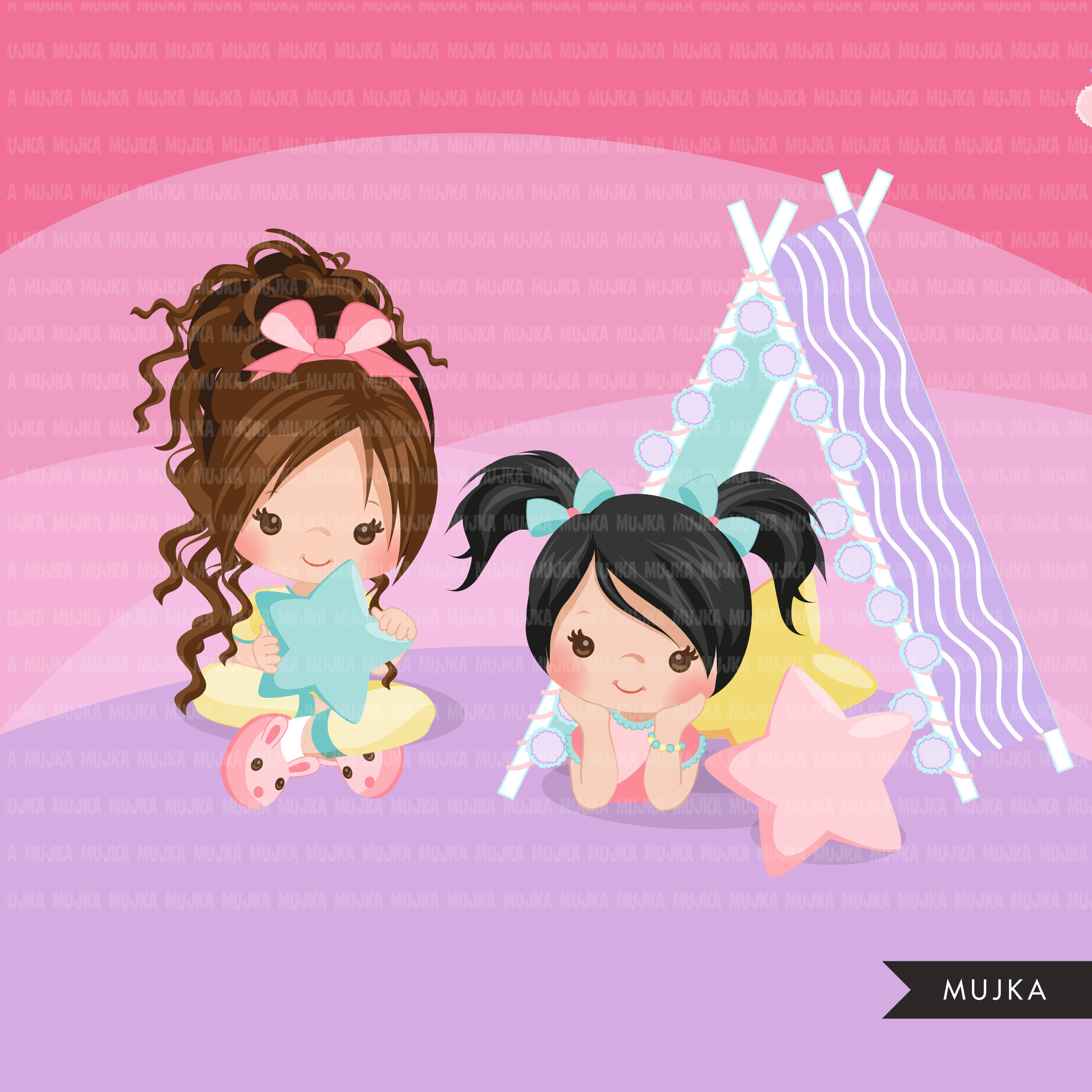 Little Girls Sleepover Clipart Images