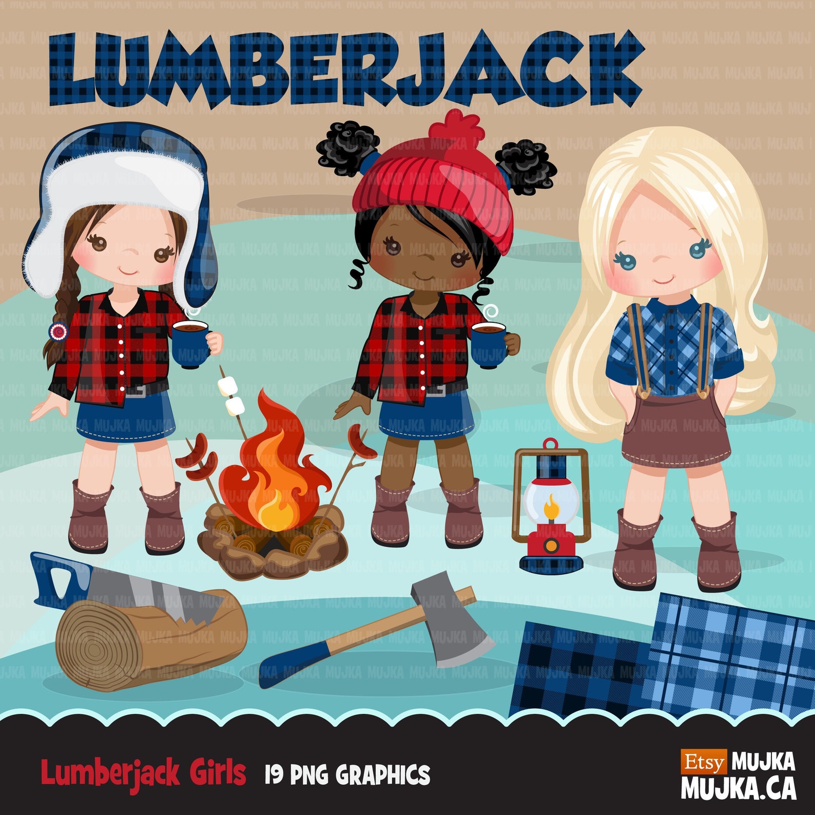 Lumberjack Clipart, Christmas Clipart, Camping Clipart, Plaid Christmas ...