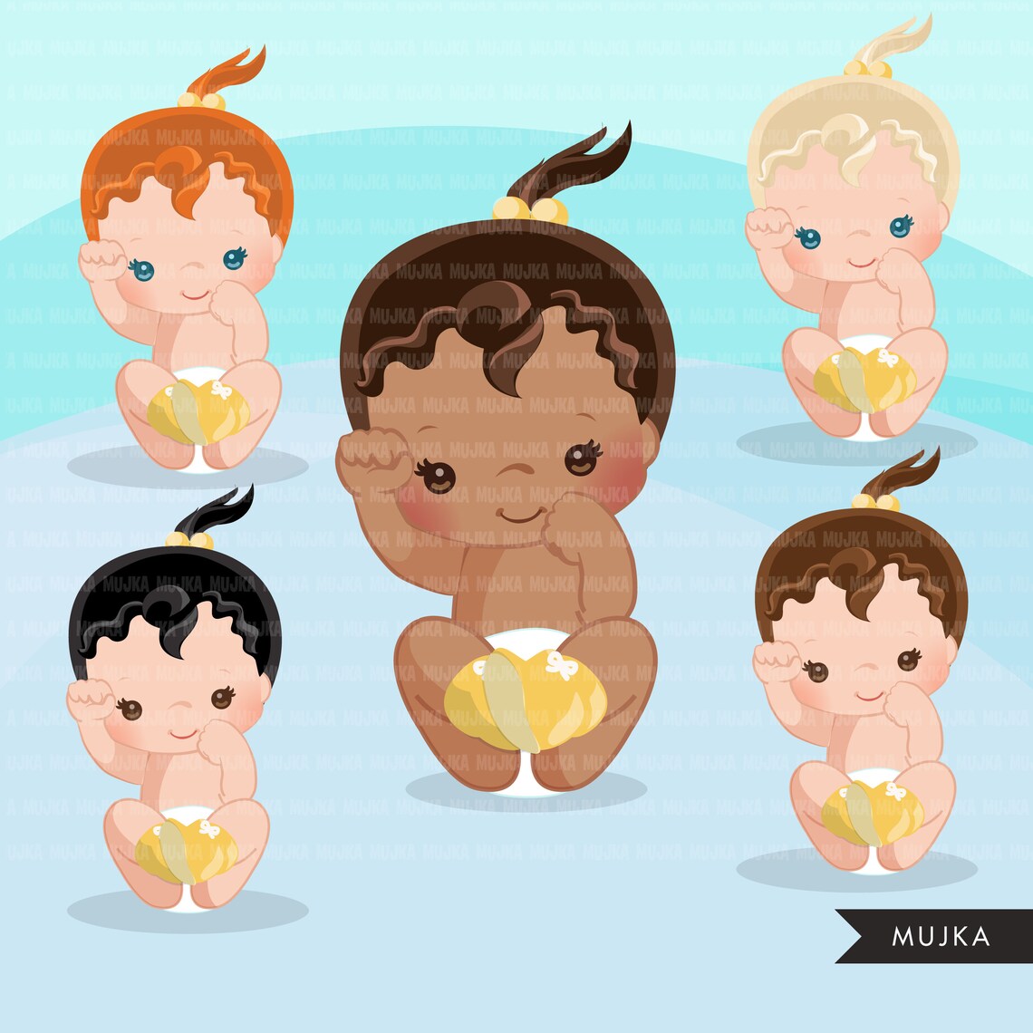 Baby Shower Clipart. Baby Girl Yellow Bib, Diaper, Baby Shoes Cute ...