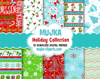 Christmas Digital Paper Red and Green Christmas Backgrounds - Etsy