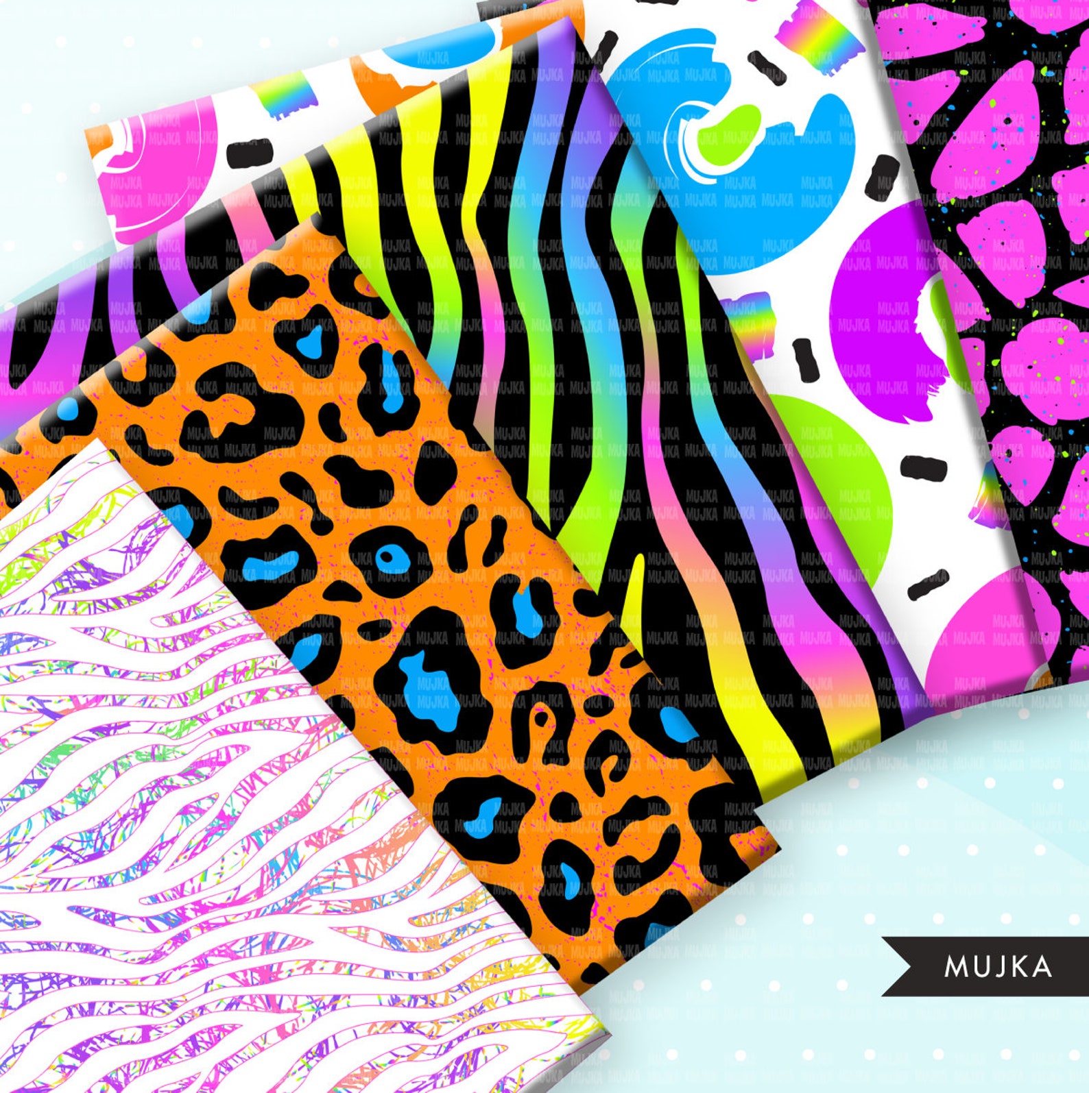 Animal Print Digital Papers Seamless Neon Patterns Zebra - Etsy