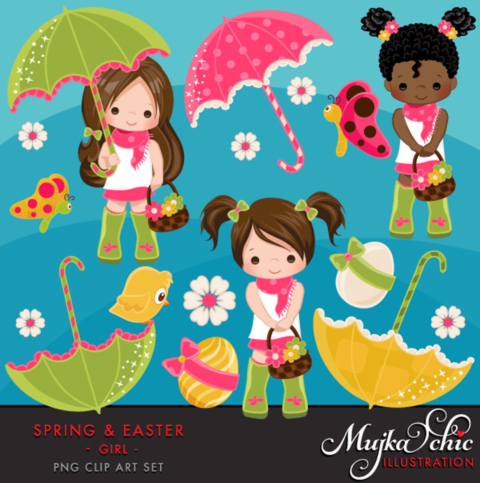 Spring & Easter Cliparts for Girls. Beautiful Spring - Etsy