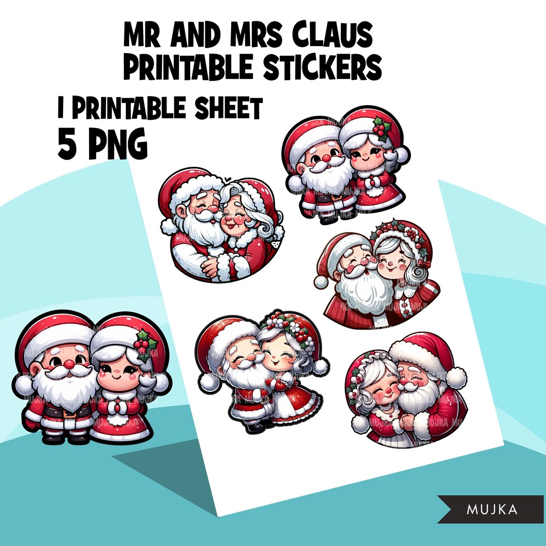 Santa Christmas Stickers, Printable Christmas Labels, Mrs Claus Digital ...