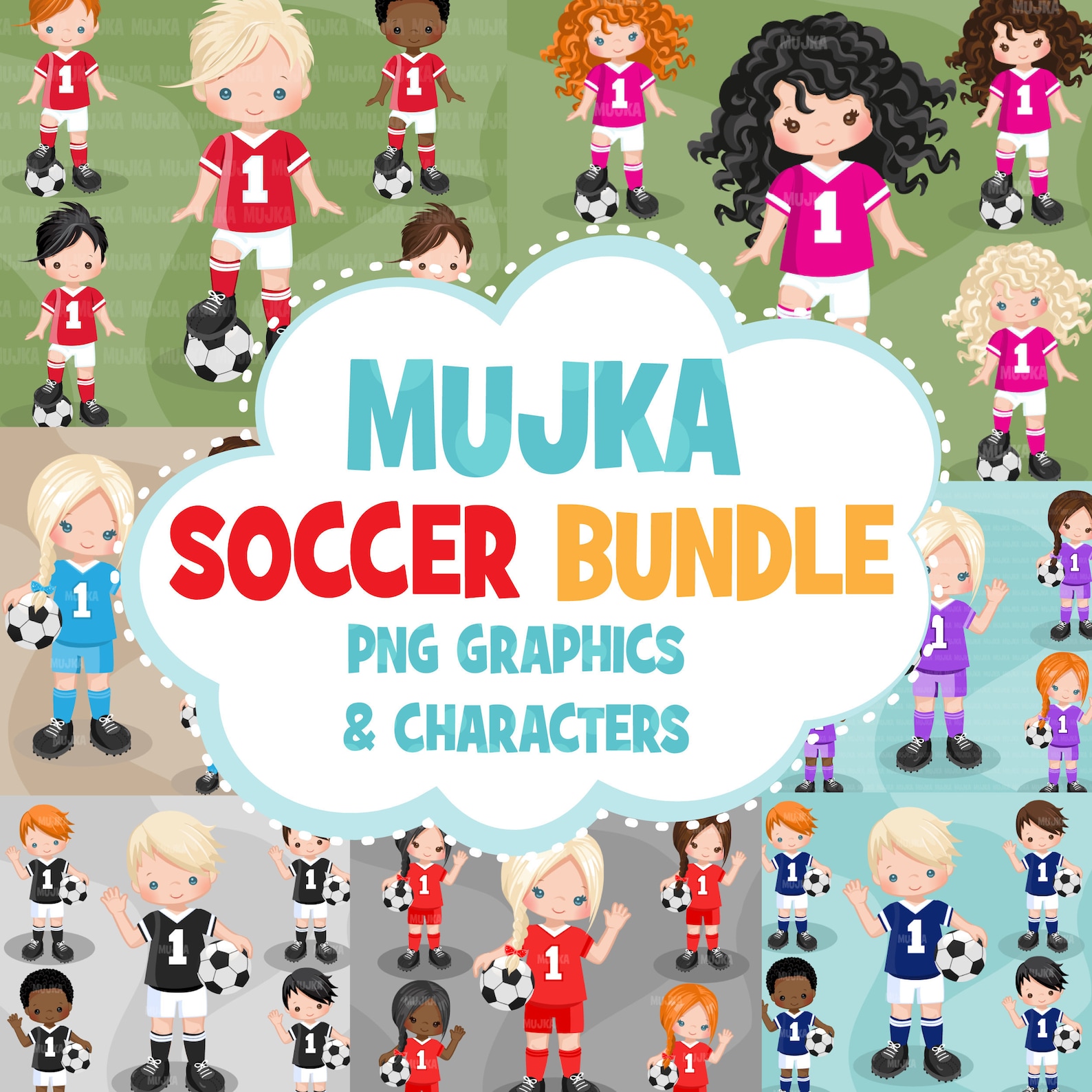 Soccer Clipart Bundle Playing Soccer Ball Sports Birthday - Etsy