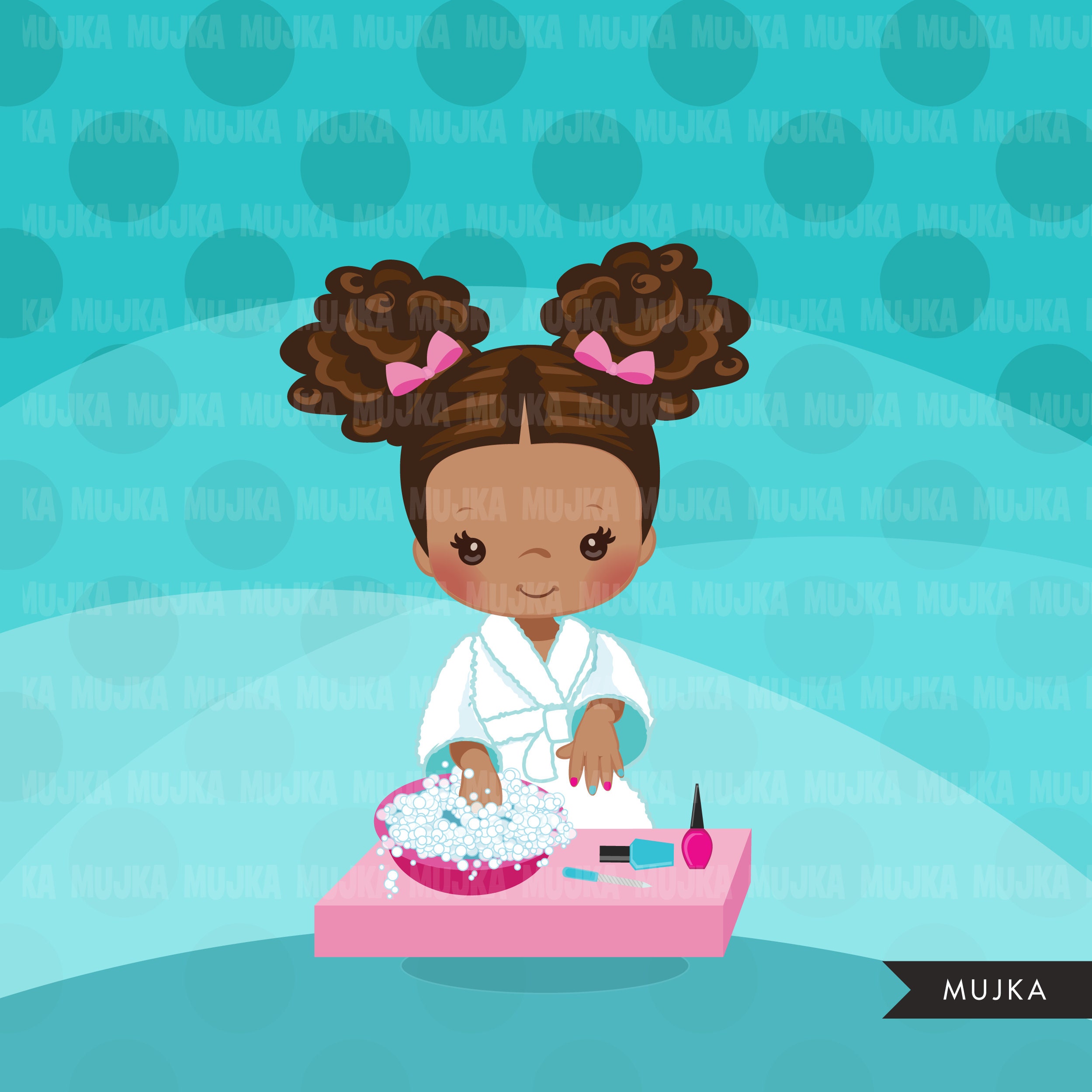 Spa Clipart Manicure Black Girl Spa Birthday Party Graphics | Etsy Canada