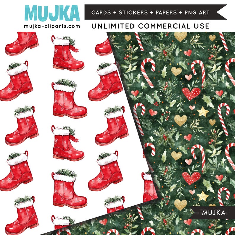 Christmas Digital Papers, Red and Green Christmas Backgrounds, Santa ...