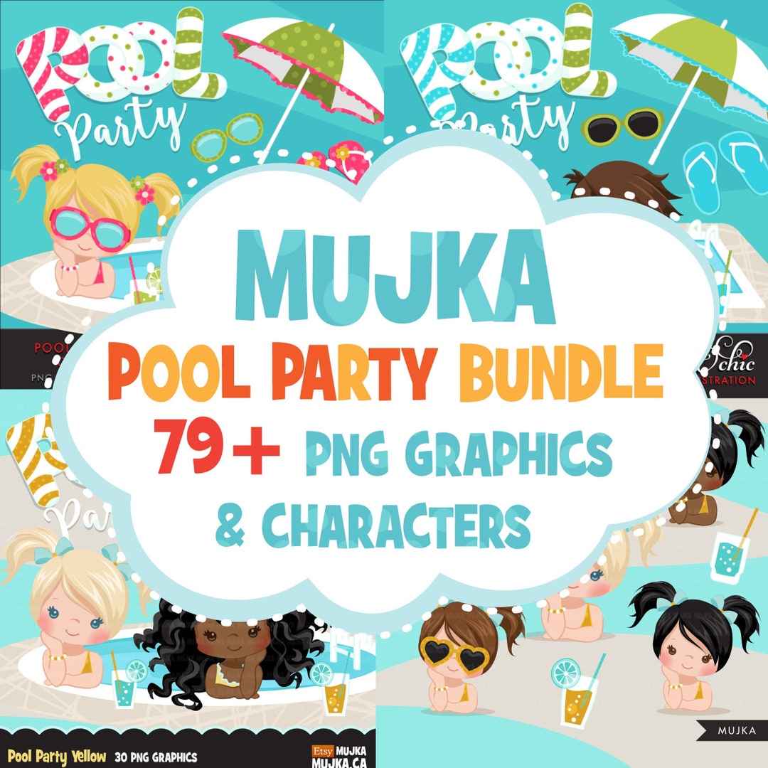 Pool Party Clipart Bundle, Summer Pool Party Birthday, Boys and Girls ...