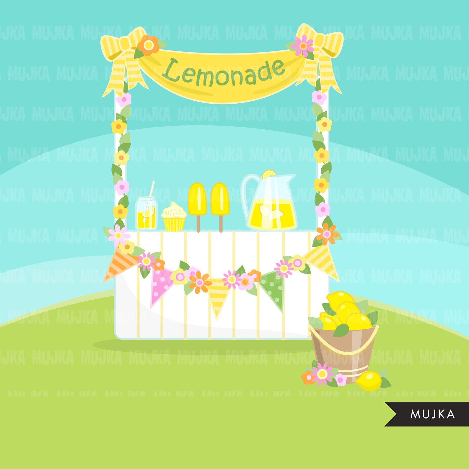 Lemonade Stand Clipart. Cute Spring Summer Birthday Graphics - Etsy
