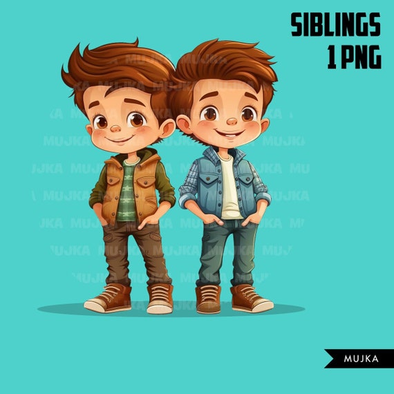 Siblings art, brothers png, friends png, family png, twin Boys clipart ...