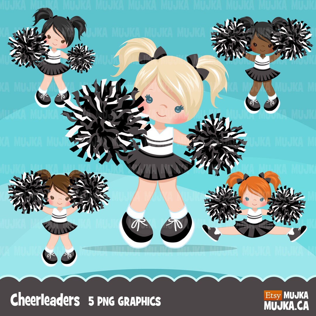 Cheerleader Clipart. Sports Graphics, School Pom Pom. B&W Cheerleader ...