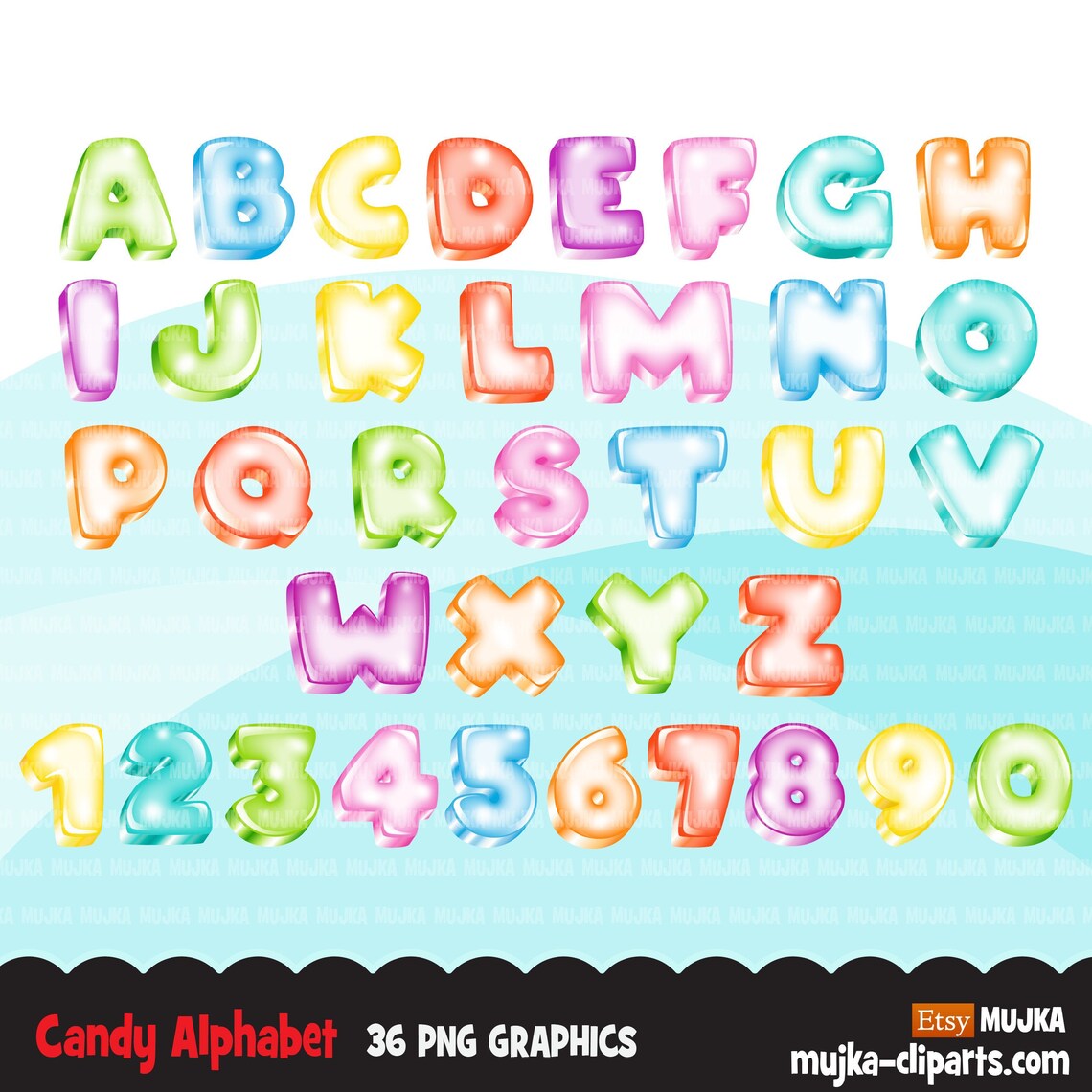 Candy Alphabet Clipart Candy Land Glossy Glass Pastel Boy - Etsy