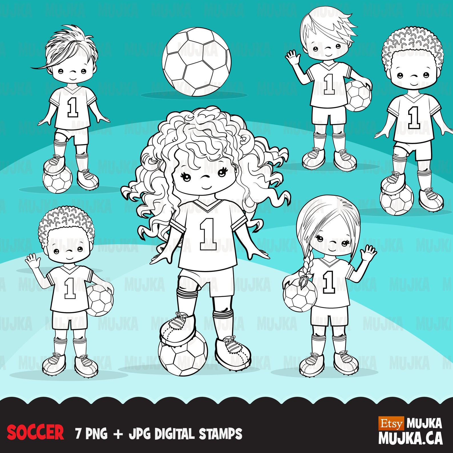 Soccer Players Digital Stamps. Sports Graphics Soccer Ball - Etsy