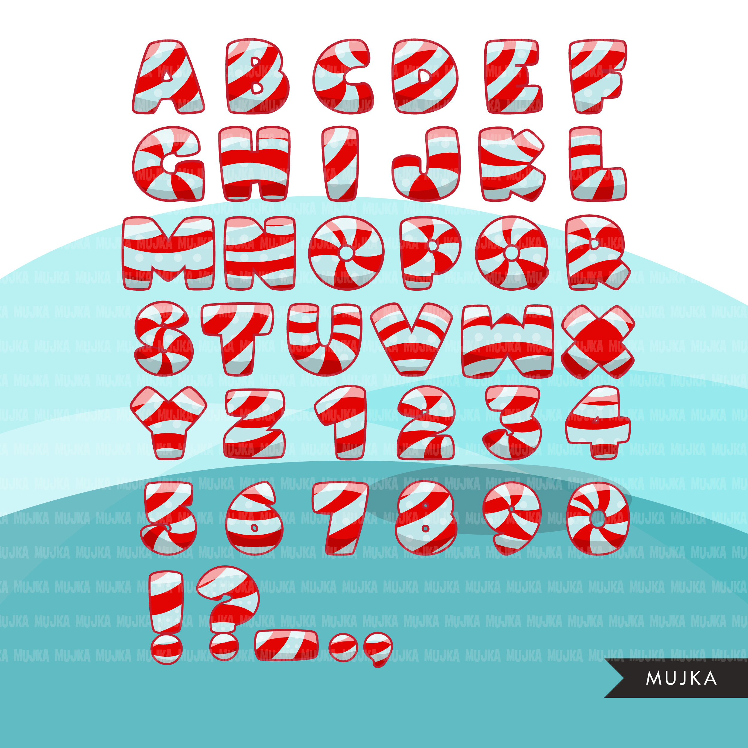 Christmas Alphabet Clipart Bundle Red Stripe and Green | Etsy