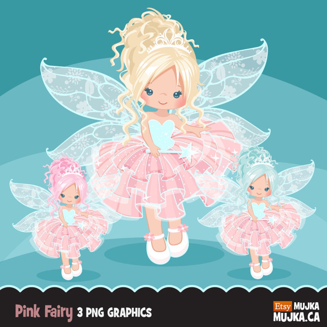 Pink Fairy Clipart. Cute Fairy Character Graphics Angel - Etsy