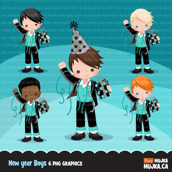 New Year clipart. Glitter silver teal celebration graphics. Kids new ...