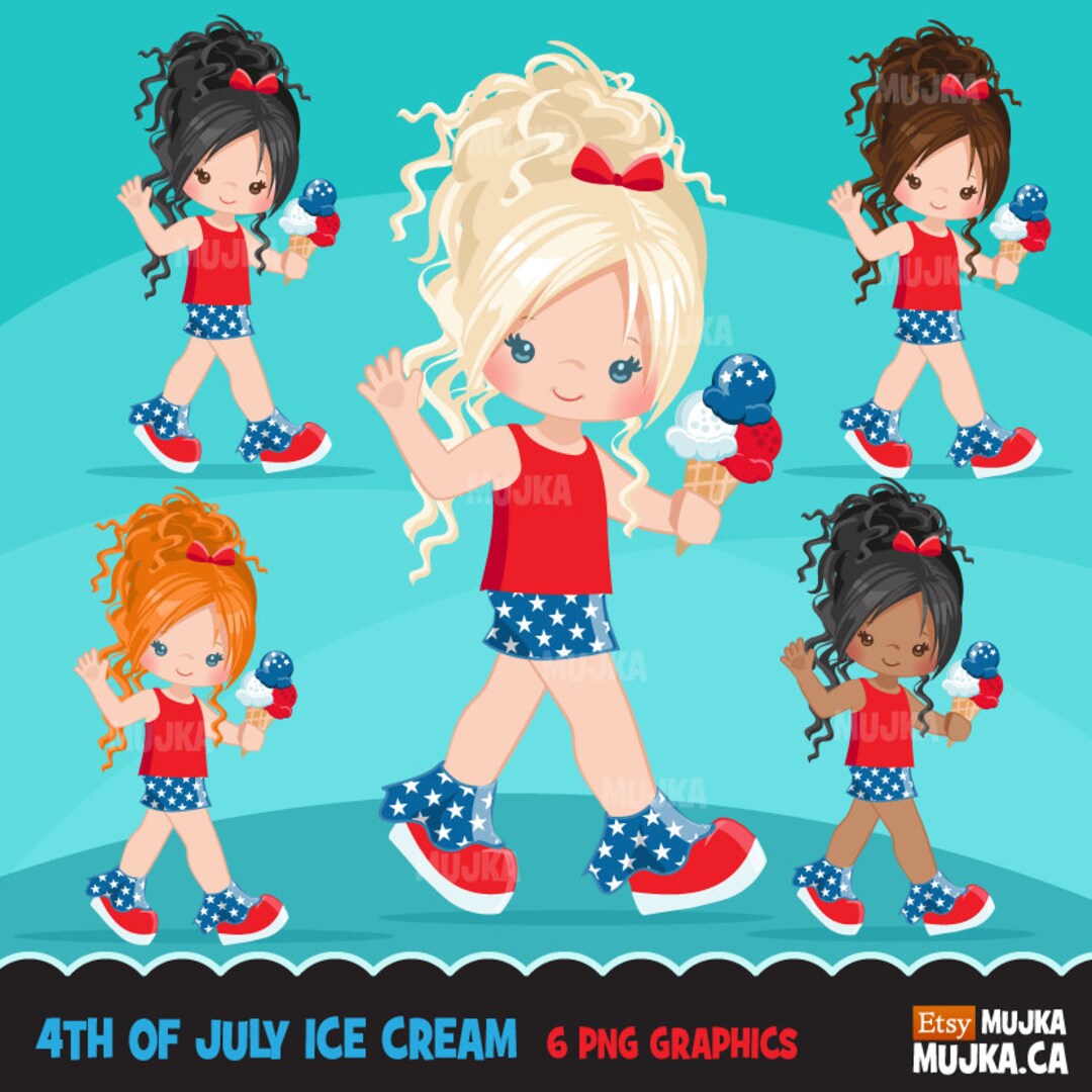 4th of July Clipart. Independence Day Little Girl Graphics - Etsy Canada