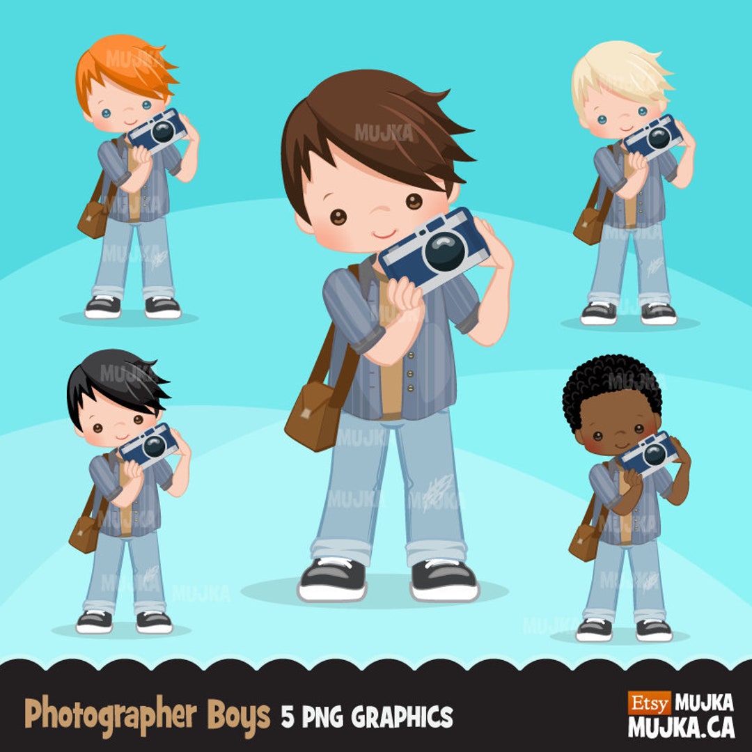 Photographer Boys Clipart, Reporter Characters, Black, Card Making ...