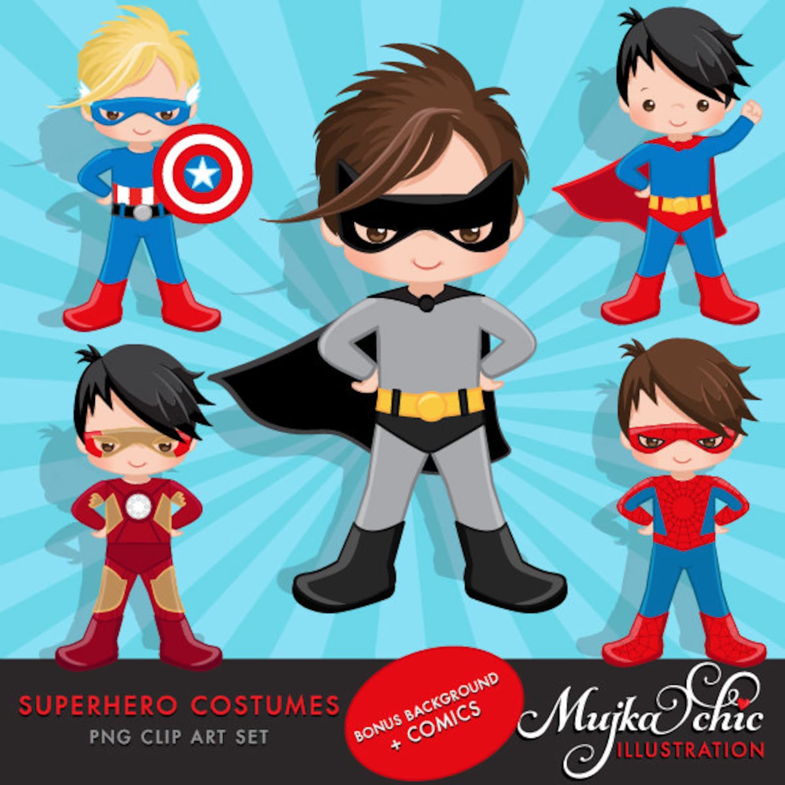 Superhero Clipart. Superhero Costumes Clipart and Backgrounds - Etsy