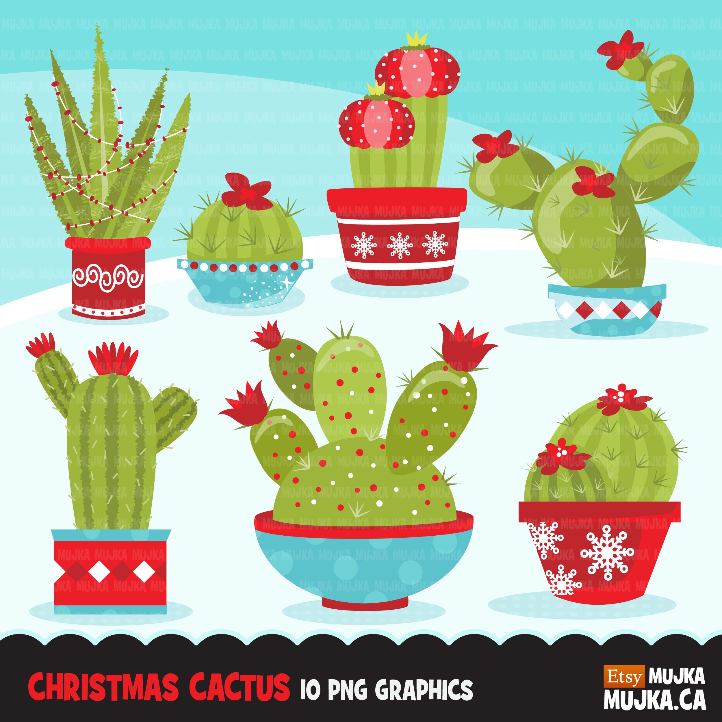 Christmas Cactus Clipart. Cute Cactus, Flowering Dessert Plants, Noel ...