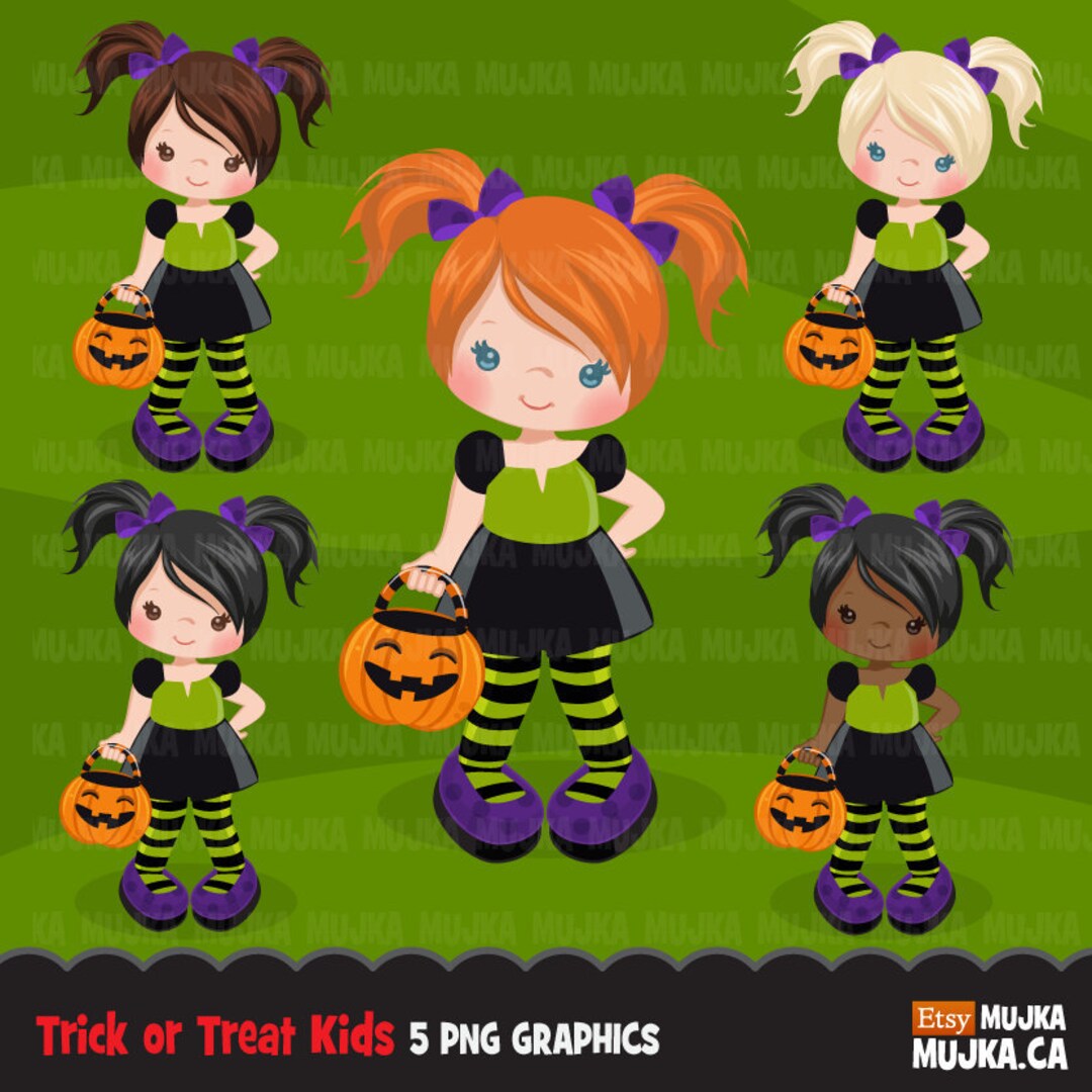 Halloween Clipart, Trick or Treat Clipart, Halloween Girls, Cute ...