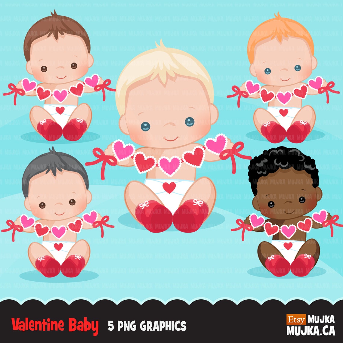Valentine's Day Baby Clipart. Cute Baby Boys With Heart - Etsy