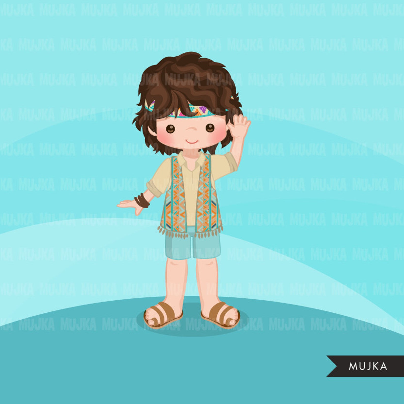 Bohemian Boy clipart boho chic characters card making | Etsy