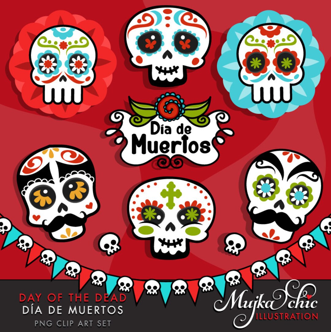 Day of the Dead Clipart. Sugar Skulls Clipart, Día De Muertos, Mexican ...