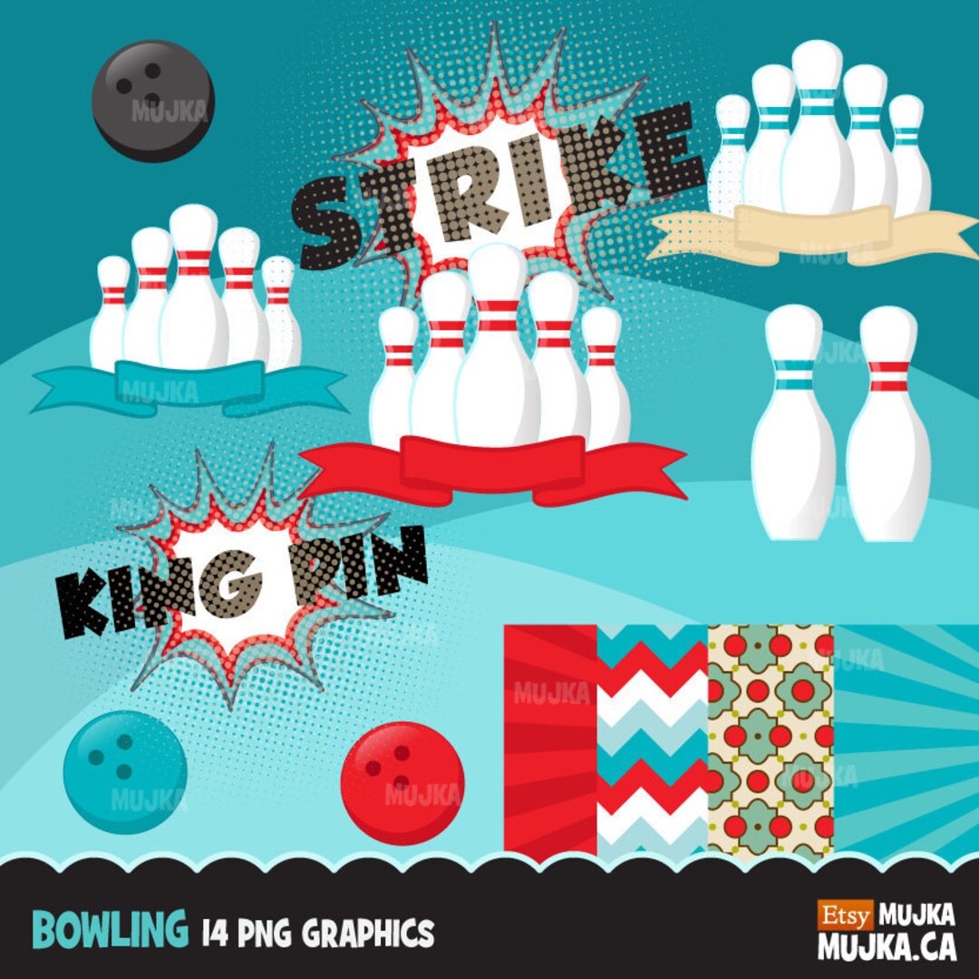 Bowling Clipart. Bowling Party Graphics, Bowling Ball, Pins, Strike ...