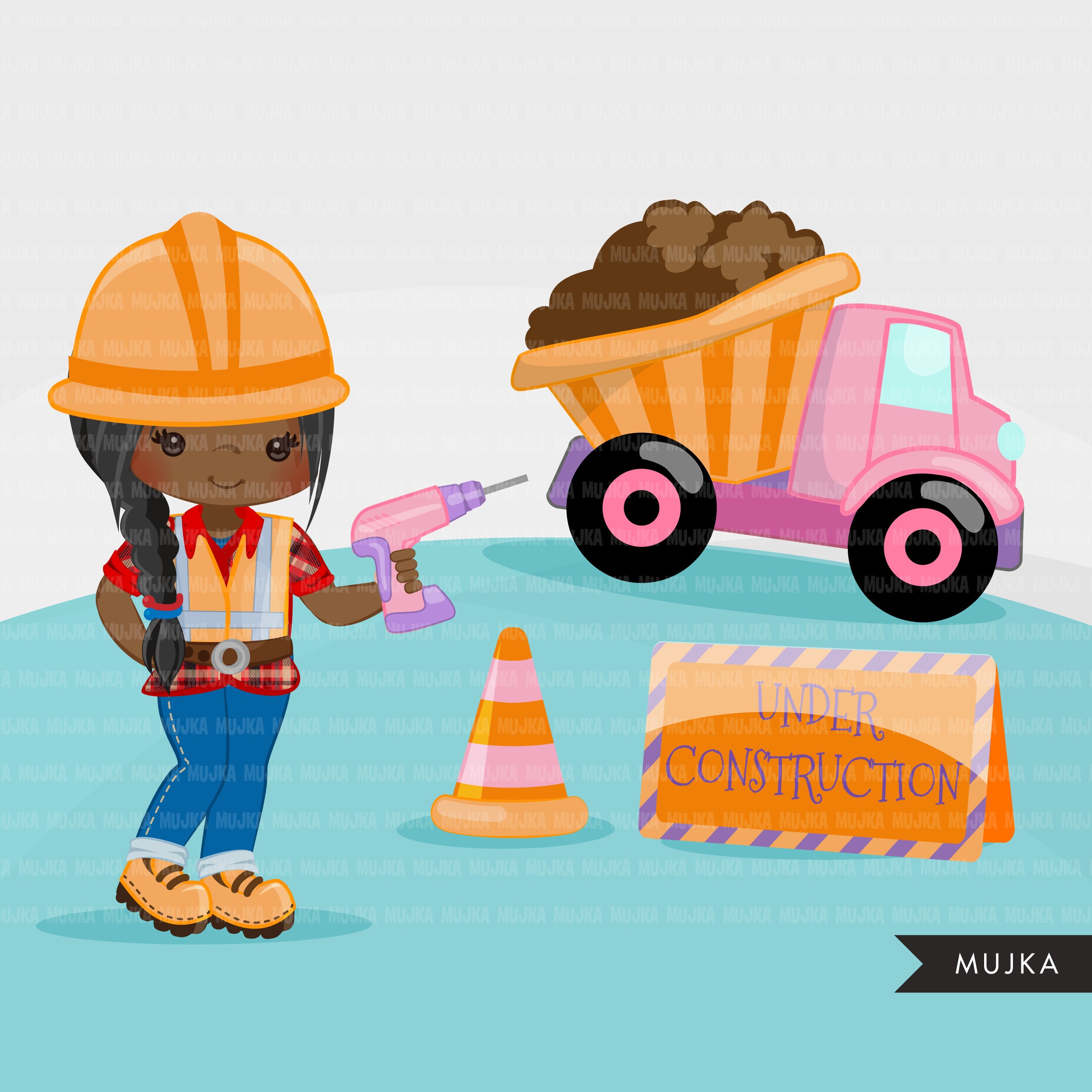 Construction Clipart Little Girl Contractor Hard Hat Dump - Etsy